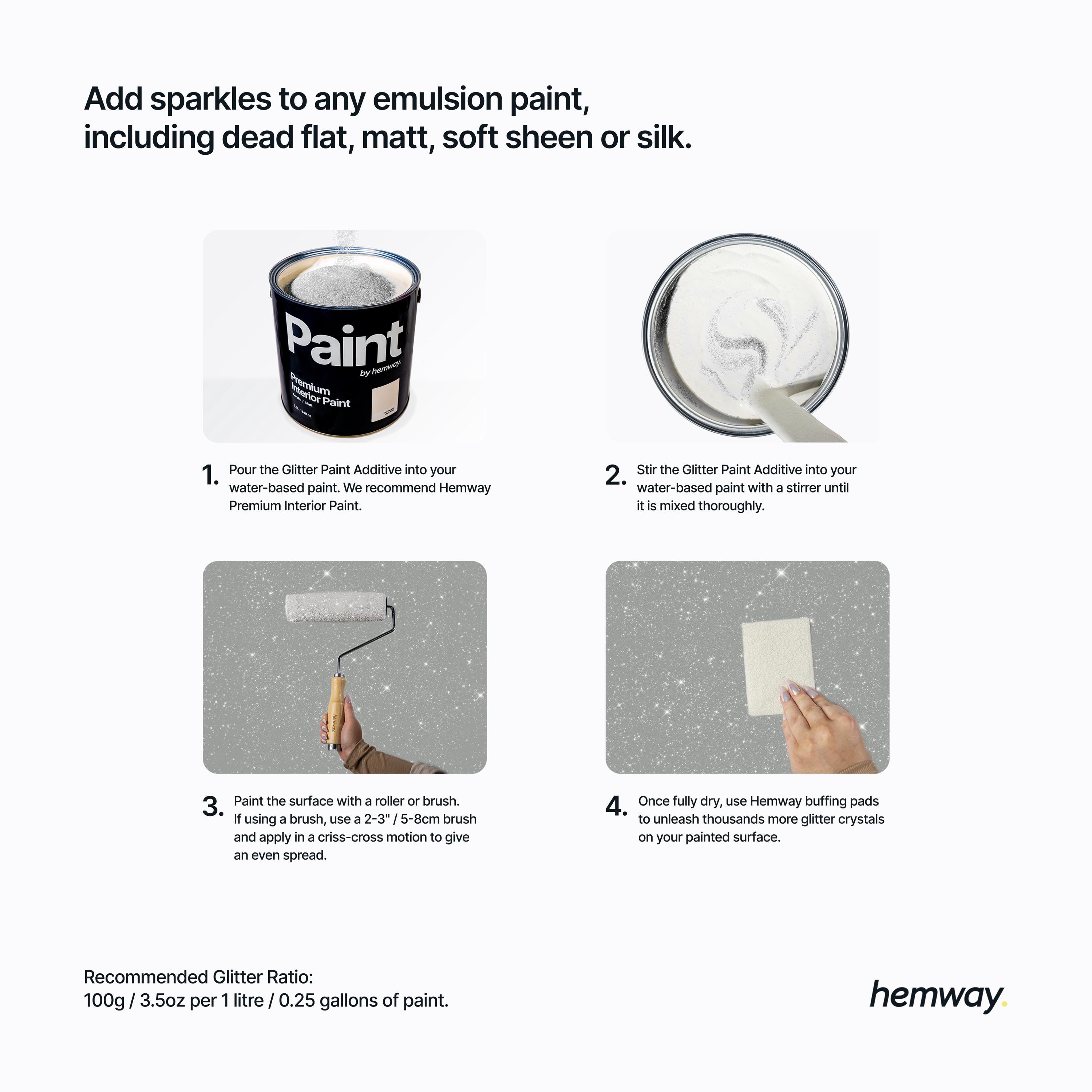 Hemway Glitter Paint Crystals Additive 100g for Emulsion Acrylic Walls ...