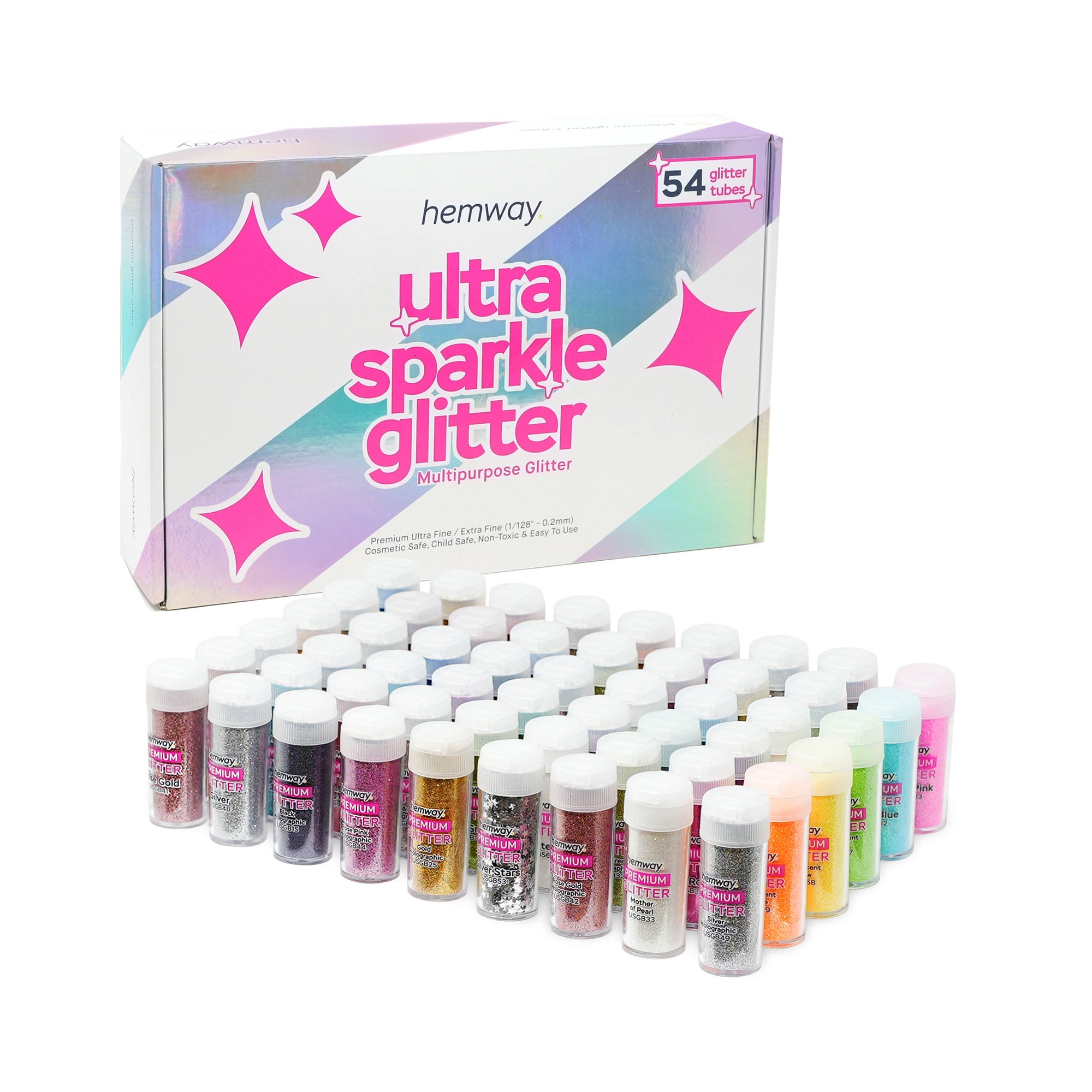Hemway 54 X 9.6g Ultra Sparkle Glitter Tube Box Ultrafine Art Epoxy ...