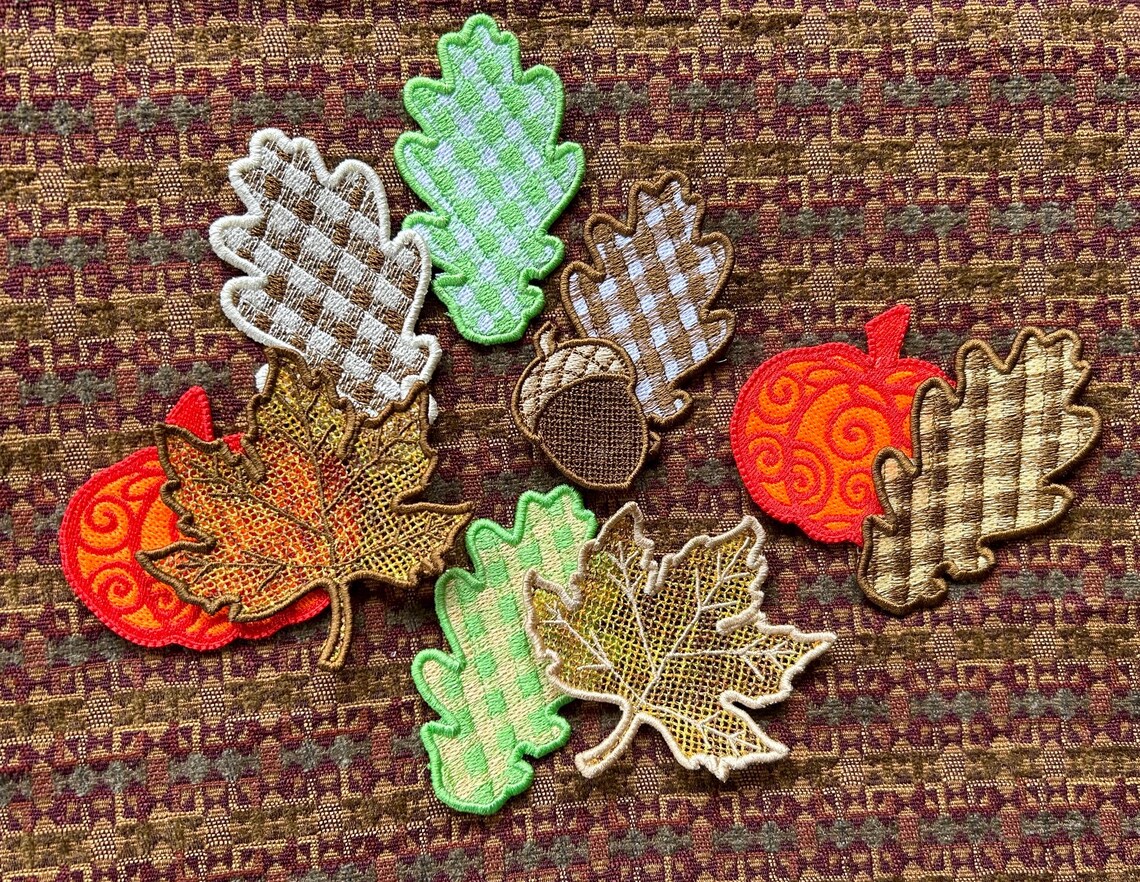 FSL Machine Embroidery Files Plaid Oak Leaf, Pumpkin, Acorn, Maple Leaf ...