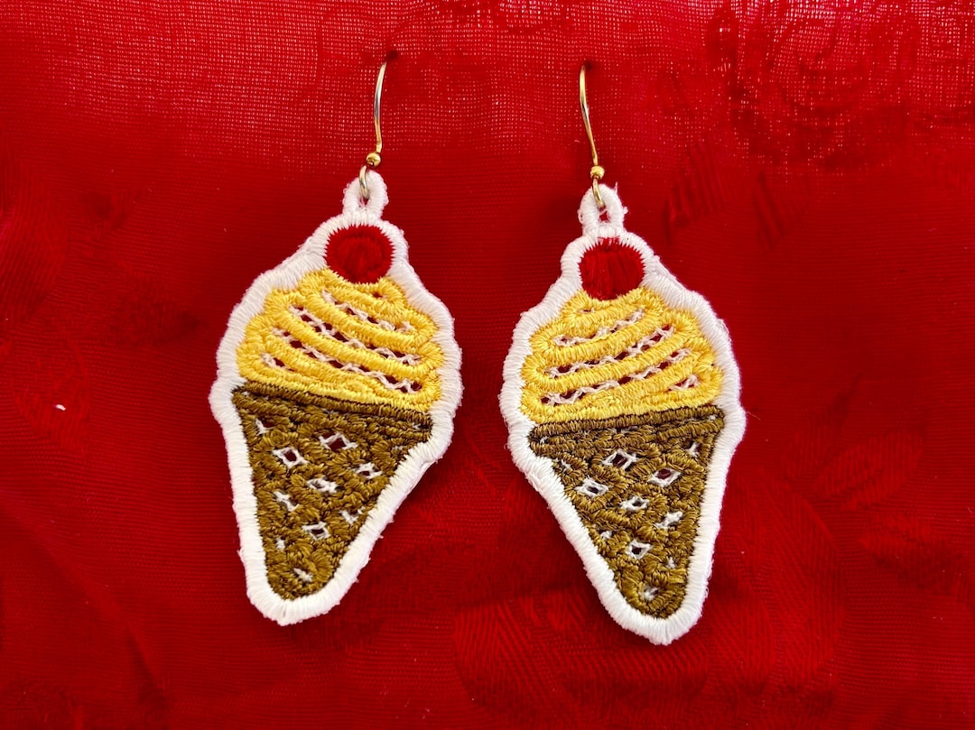 Free-standing Lace Ice Cream Cone Earrings Machine Embroidery File. 4x4 ...