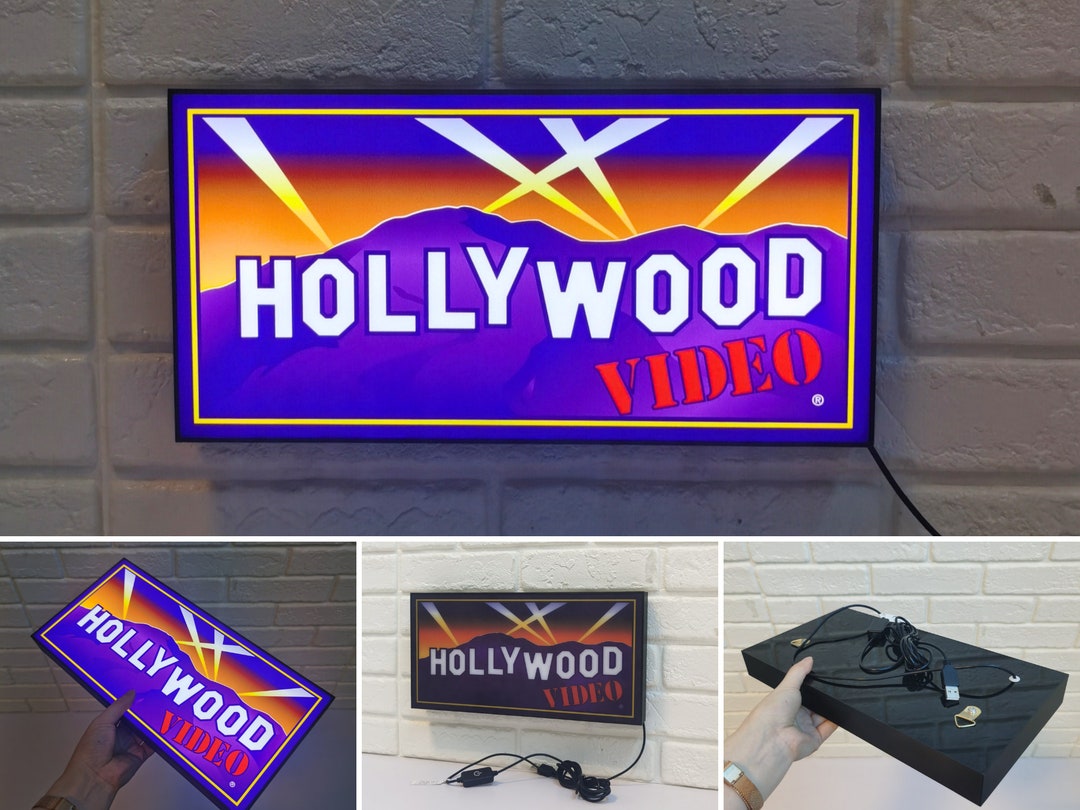 Hollywood Video Sign LED Lightbox: Dimmable USB Powered Man Cave Decor ...