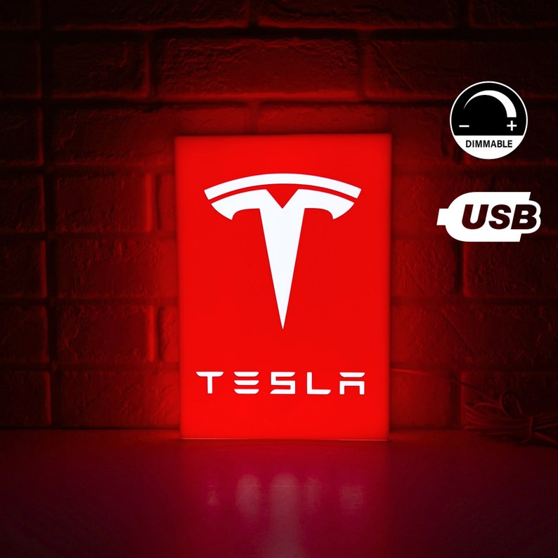 Tesla Logo LED Lightbox | Dimmable USB Garage Decor - Etsy