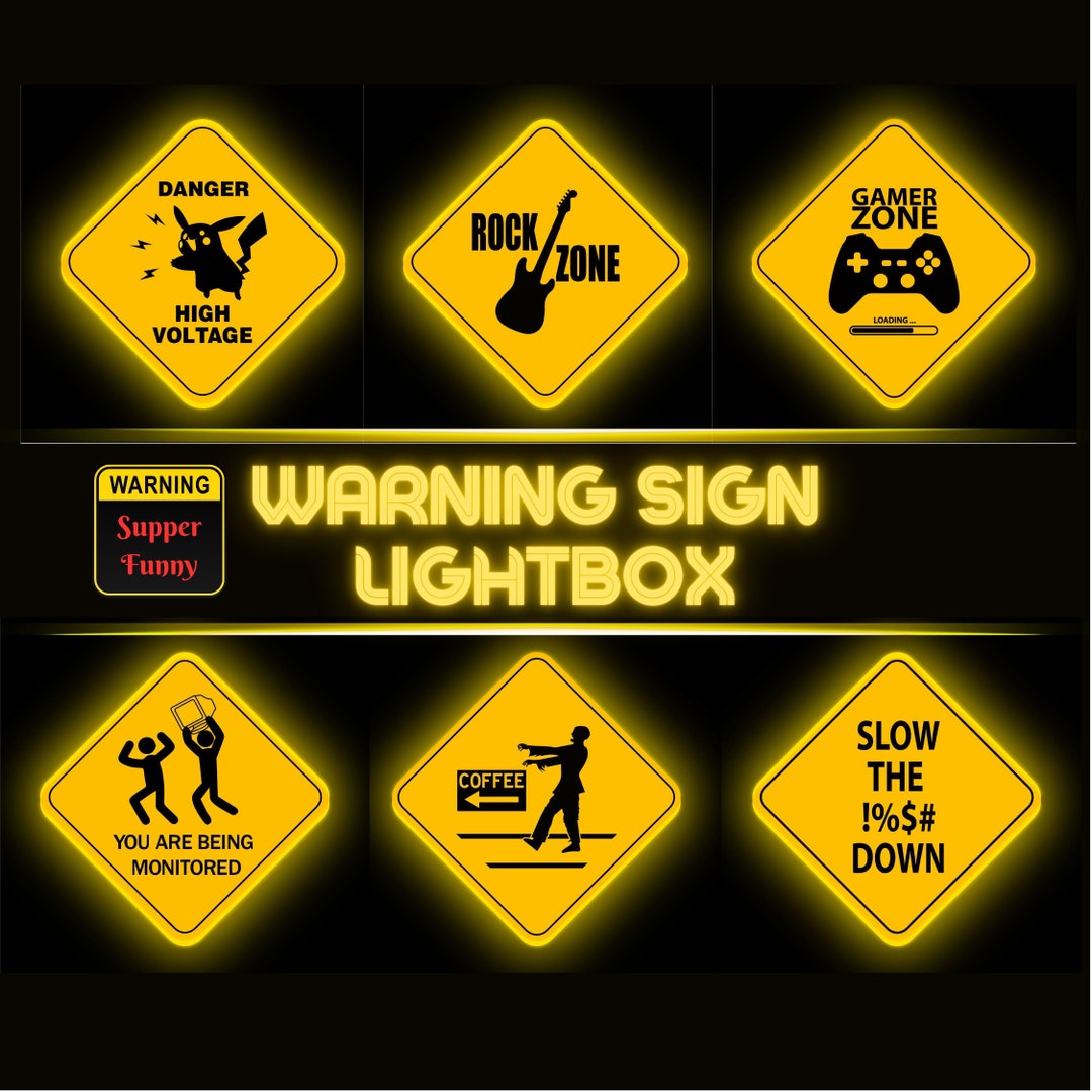 Funny Warning Sign LED Lightbox Danger High Voltage Rock Zone Gamer ...