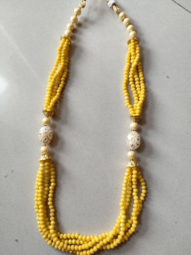 Yellow onex Beadednecklace Set With Earrings,multi Strand Bridesmaid ...