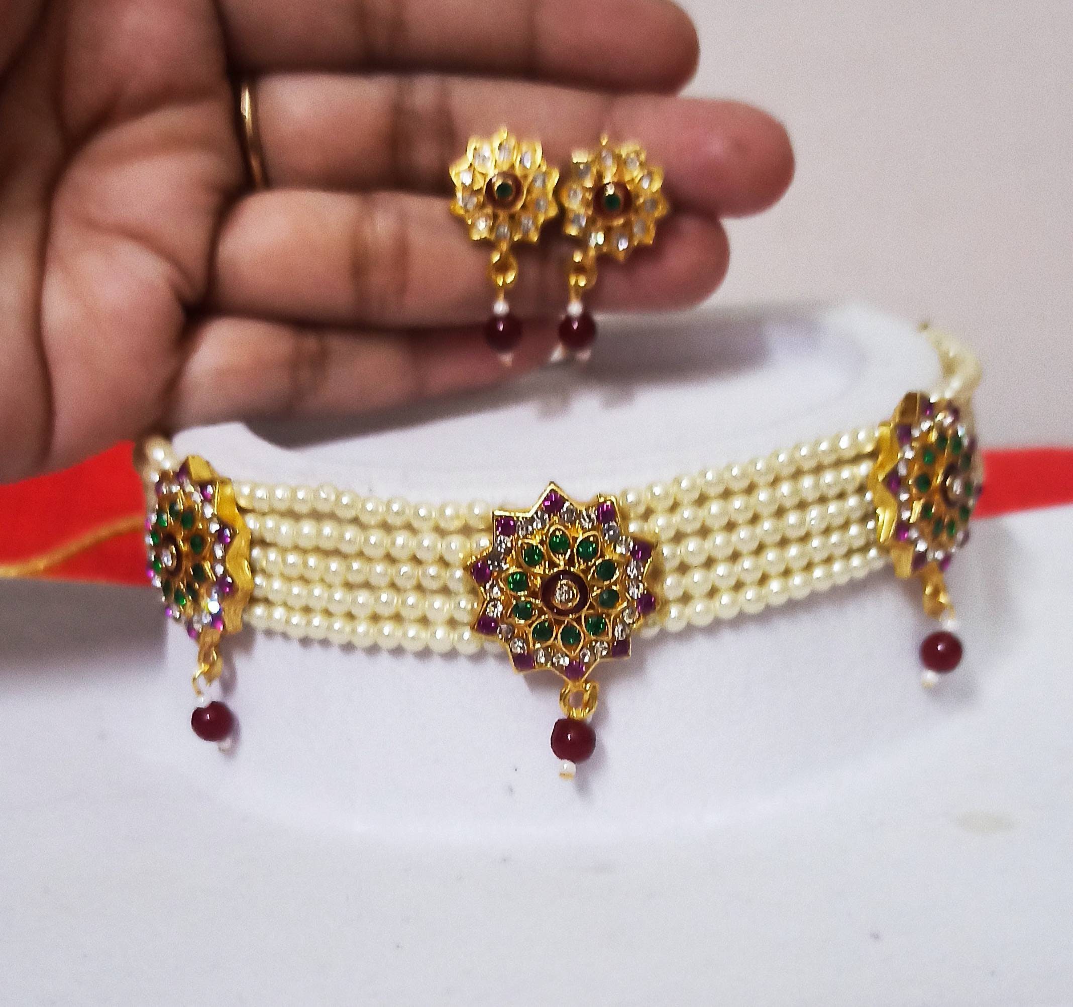 Buy Jadau Choker Set, Chik Set ,beaded Choker Set Indian Jewellery ...