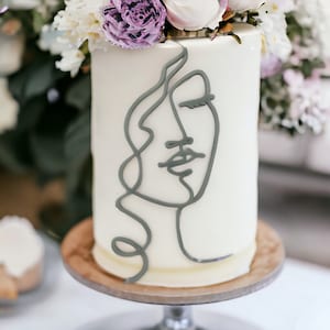 Lady Line Drawing Cake Topper, Woman Face Cake Plaque, Line Drawing ...