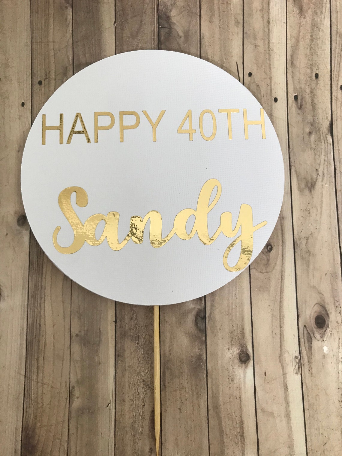 Personalised 40 cake topper White and gold cake topper 40th | Etsy
