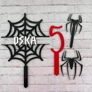 Spider Web Cake Topper, Spider Party Decor, Boys 5th Cake Topper ...