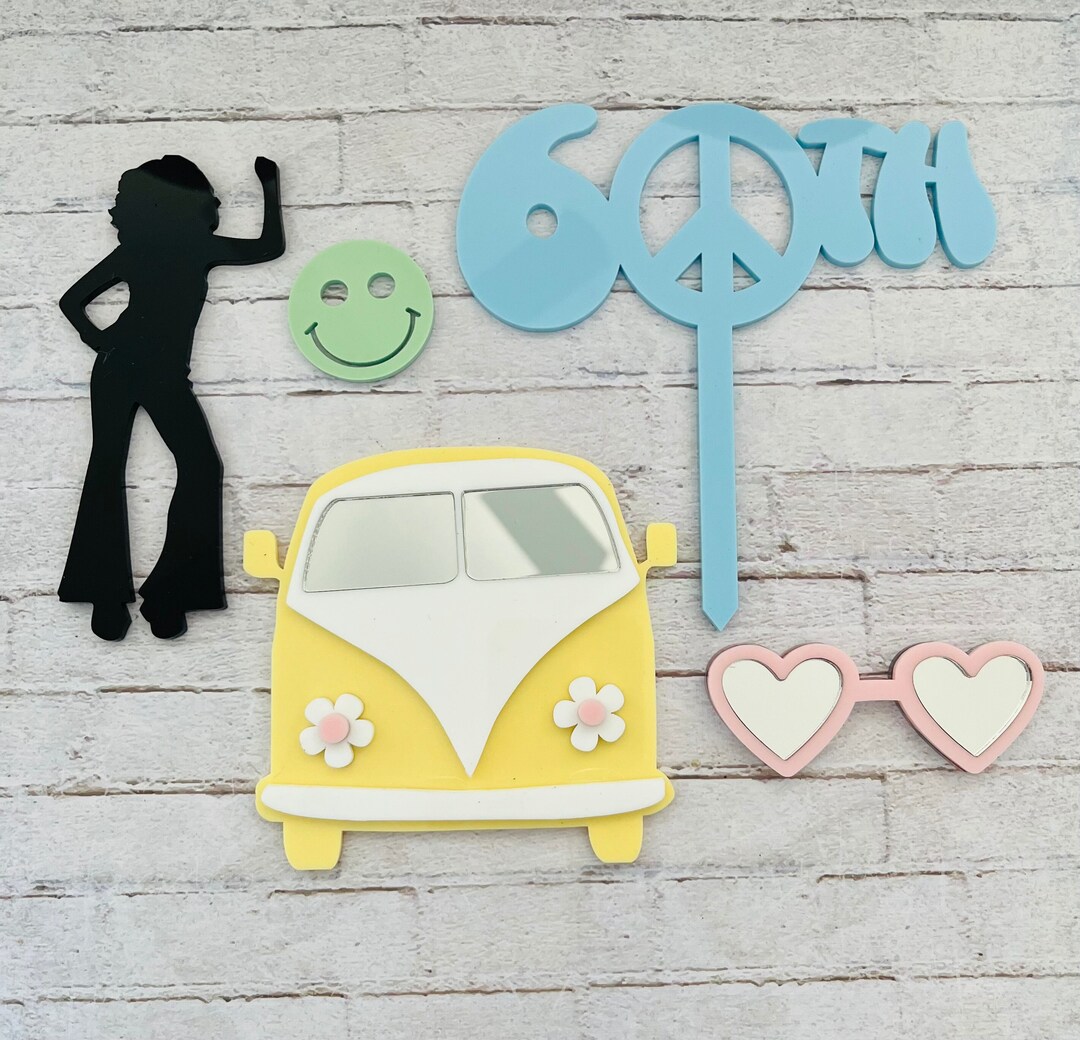 Groovy Cake Topper, Retro Topper, Camper Van Charm, 60s Theme, 60th ...