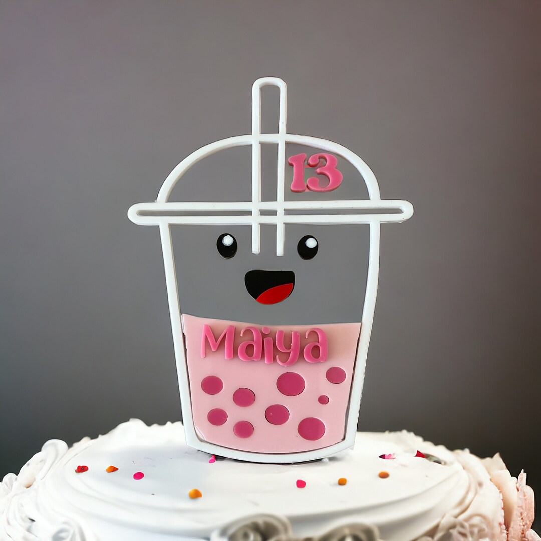 Bubble Tea Cake Topper, Boba Cake Topper, Teenager Birthday, Tween Cake ...