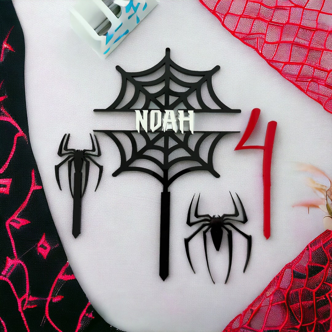 Spider Web Cake Topper, Spider Party Decor, Boys 5th Cake Topper ...