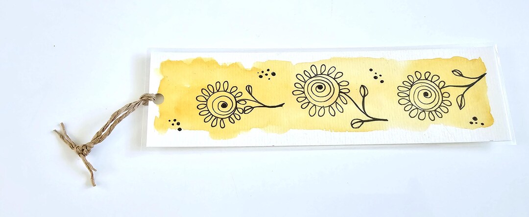 Yellow Bookmarks, Set 2, Doodle Cute Bookmarks, Watercolor Under Pen ...