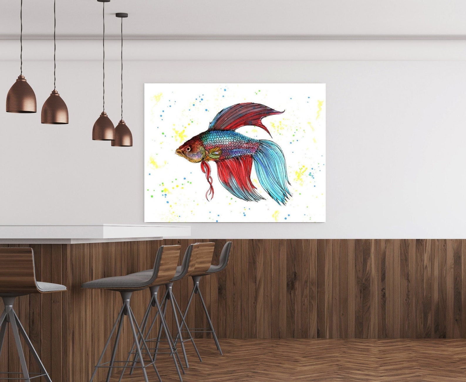 Fighterfish, Wall Art - Watercolour Fighter Fish, Splash Watercolor ...