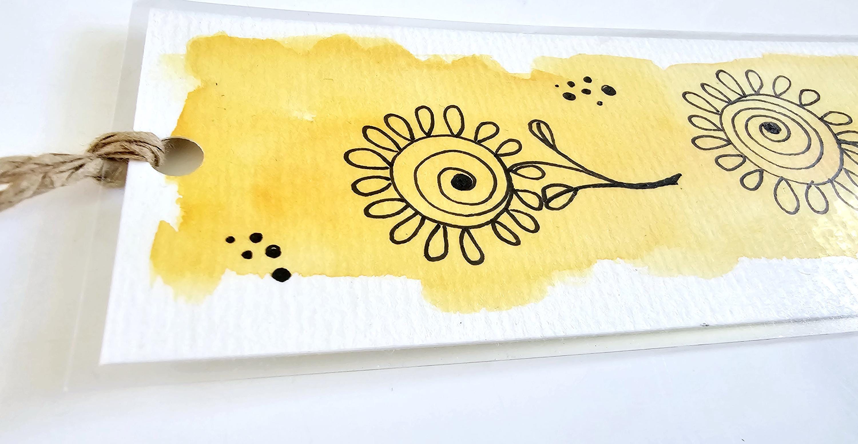 Yellow Bookmarks, Set 2, Doodle Cute Bookmarks, Watercolor Under Pen ...