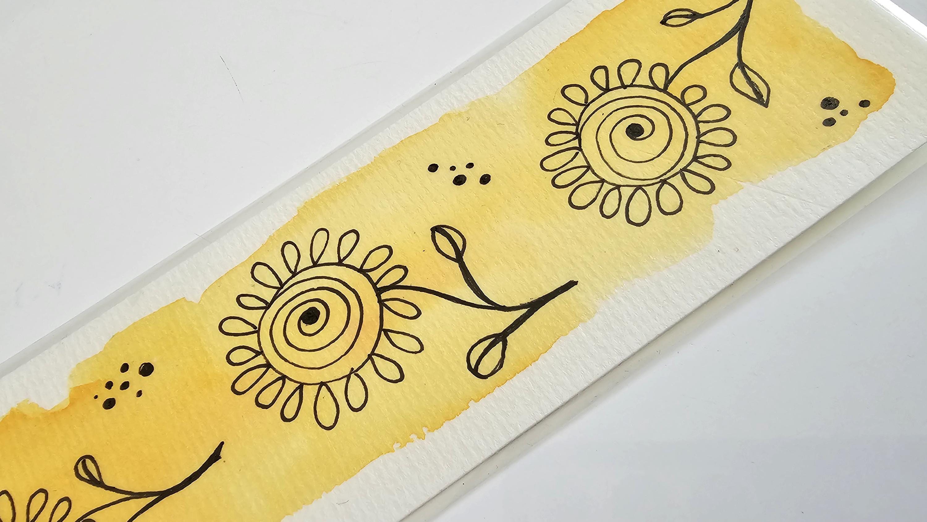 Yellow Bookmarks, Set 2, Doodle Cute Bookmarks, Watercolor Under Pen ...