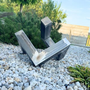 Garden Geometric Metal Sculpture, Modern Geometric Yard Art, Garden Decor Contemporary, Steel ...