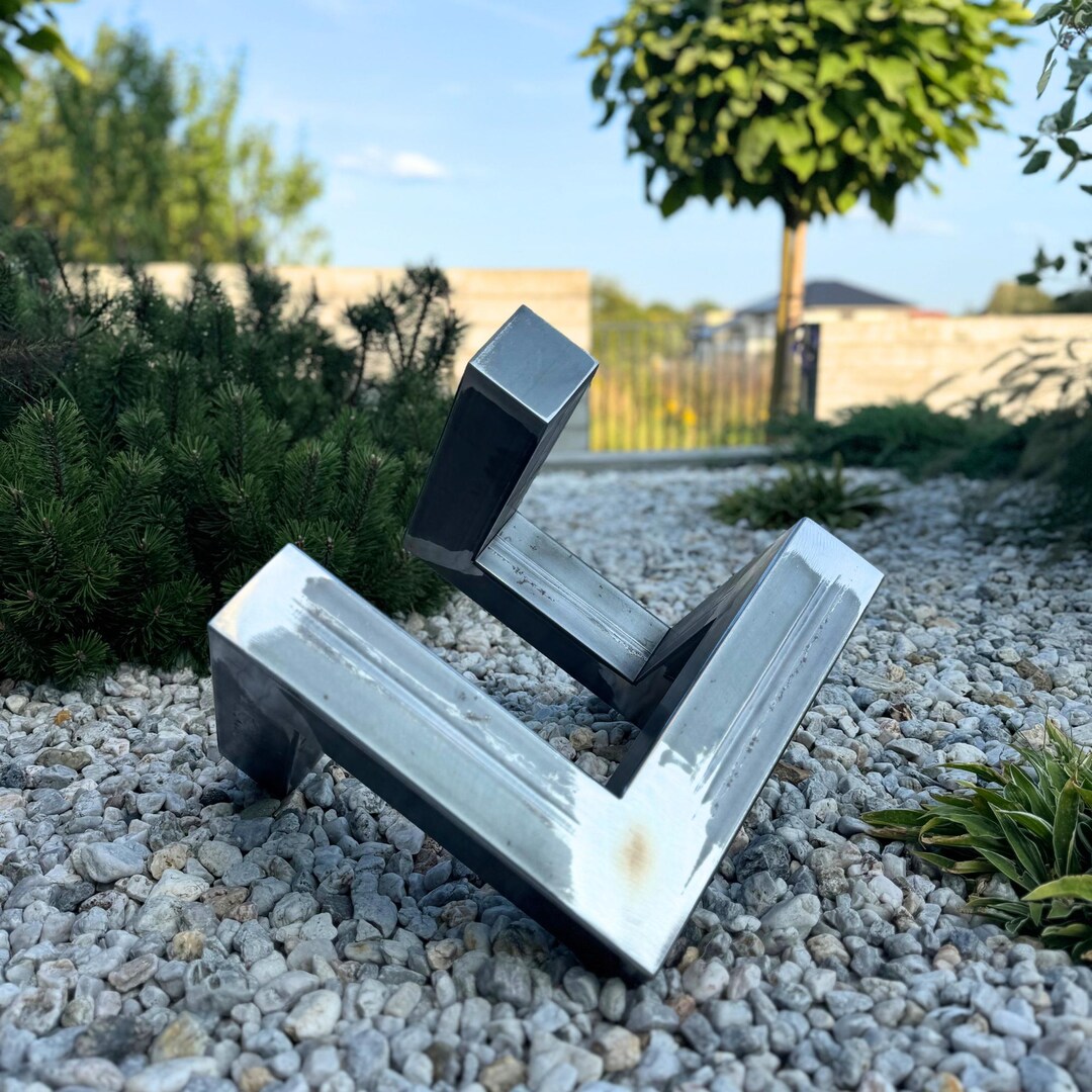 Garden Geometric Metal Sculpture, Modern Geometric Yard Art, Garden Decor Contemporary, Steel ...