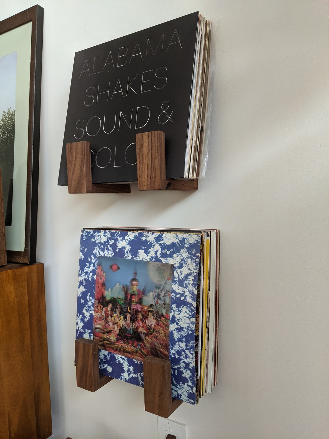 Minimalist Wood Vinyl Record Holders: Wall Mounted Display, One Pair of ...