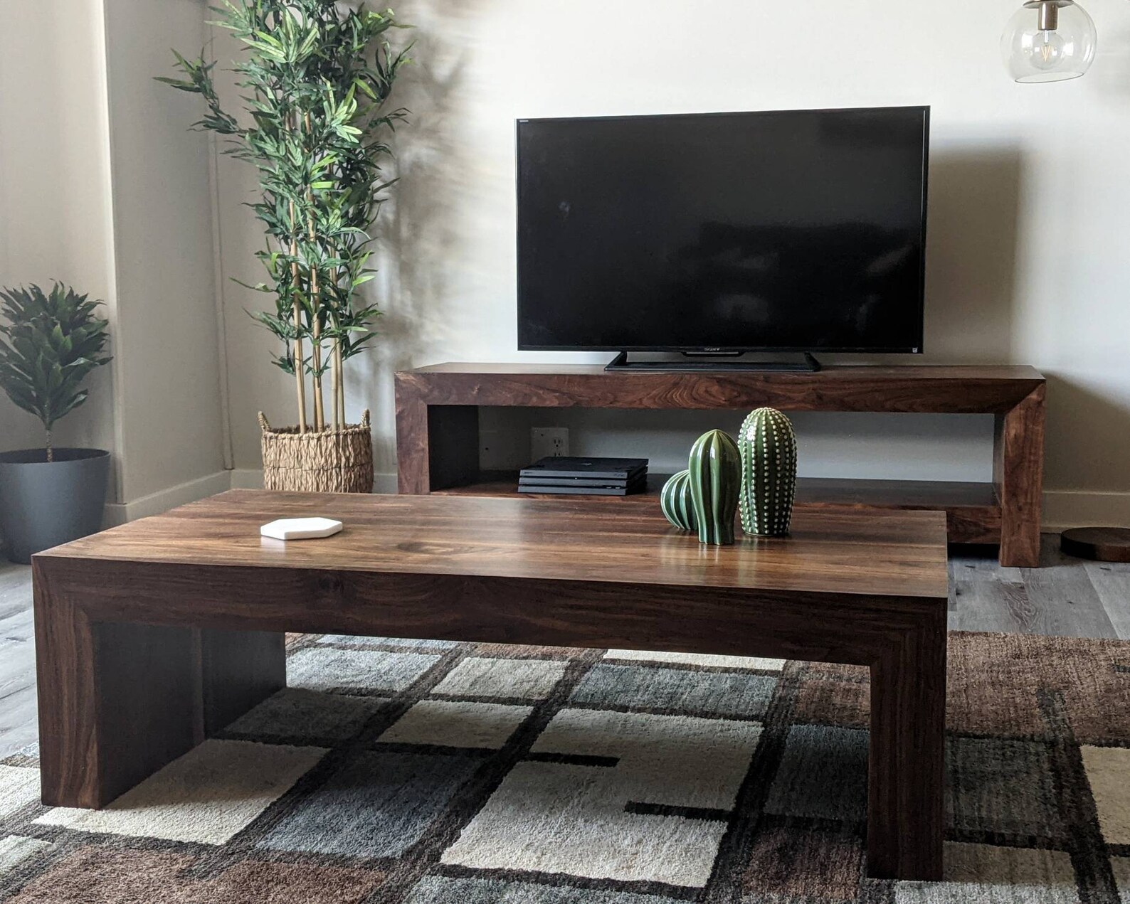 Modern Double Waterfall Console Unit in Black Walnut - Custom, Handmade ...