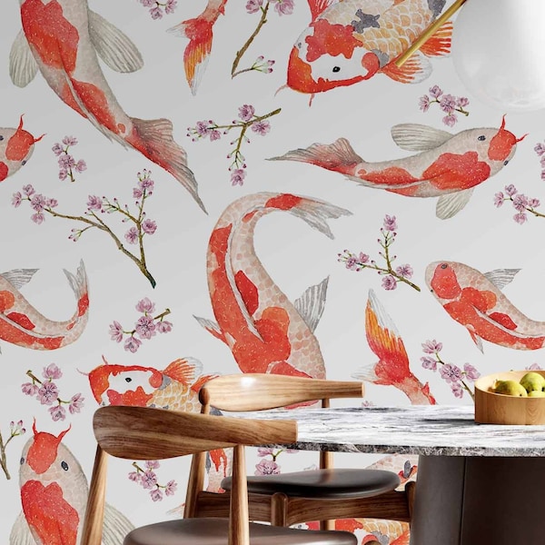 Koi Mural Wallpaper - Etsy