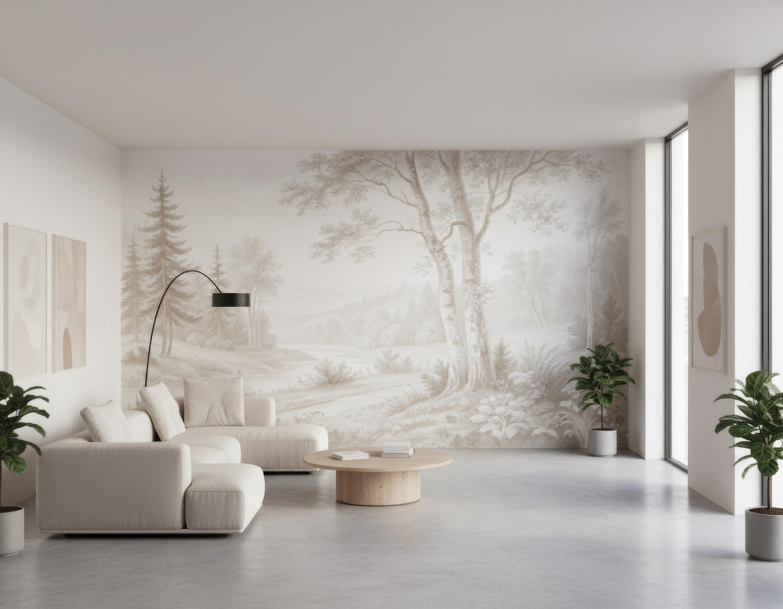 Neutral Forest Wallpaper Mural – Soft Nature Landscape Wall Art ...