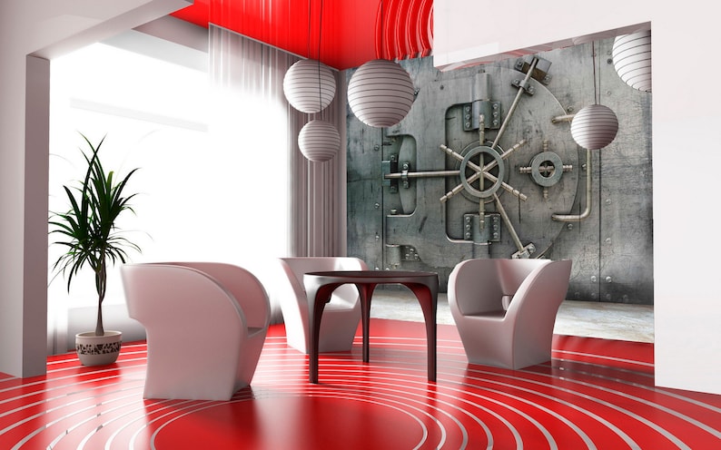 Metal Door Bank Wallpapers Print Steel Door Decor Removable Wallpaper ...