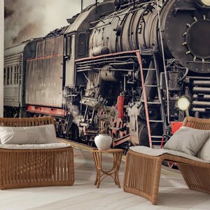 Removable Wallpaper Red Train Station Self Adhesive Mural Express Wall ...