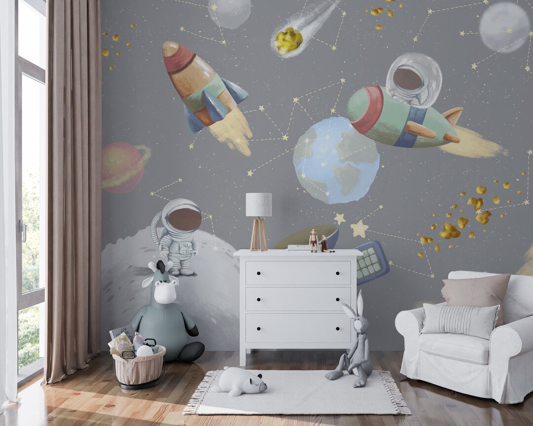 Kids' Outer Space Adventure Mural, Rockets and Astronauts Removable ...