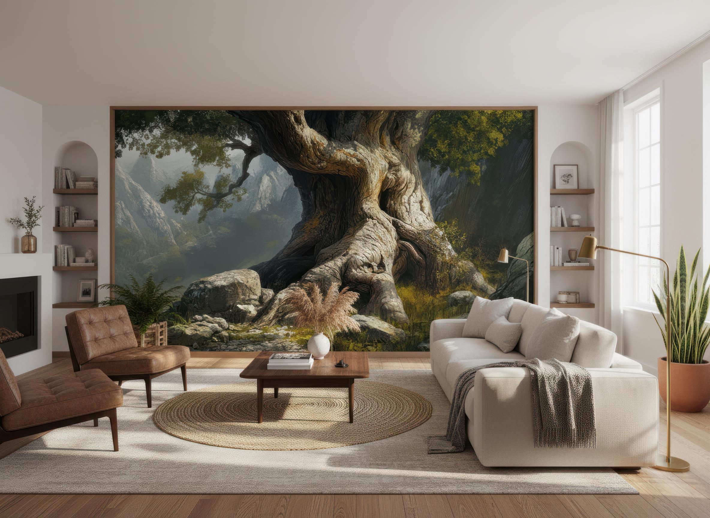 Ancient Tree Wallpaper Mural, Moody Forest Landscape Wall Mural, Dark ...