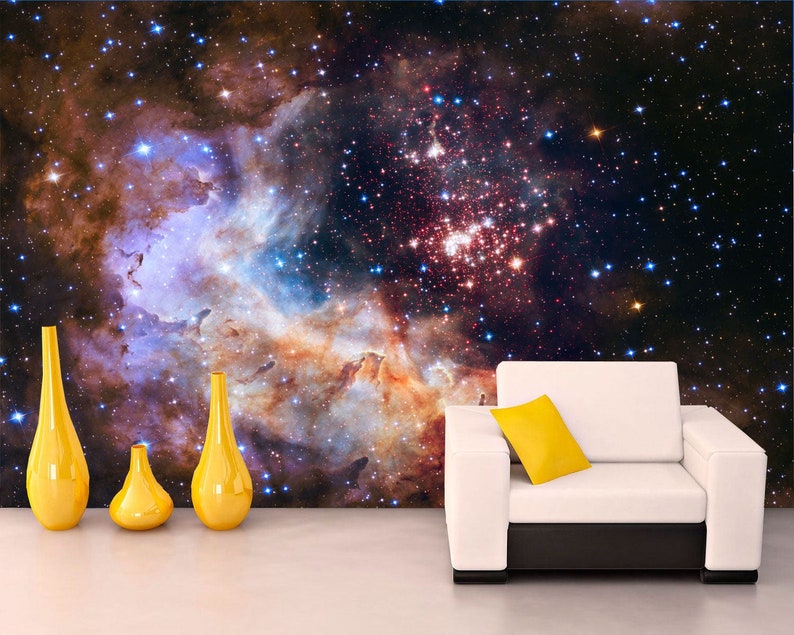 Space Wall Mural for Living Room Blue Gas Nebula Removable Wallpaper ...