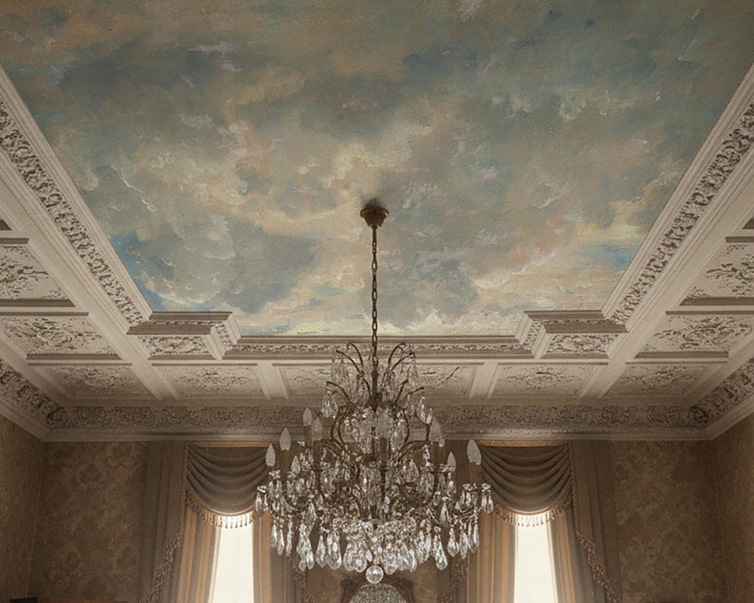 Vintage Cloud Sky Ceiling Mural Classical Painted Clouds Fresco ...