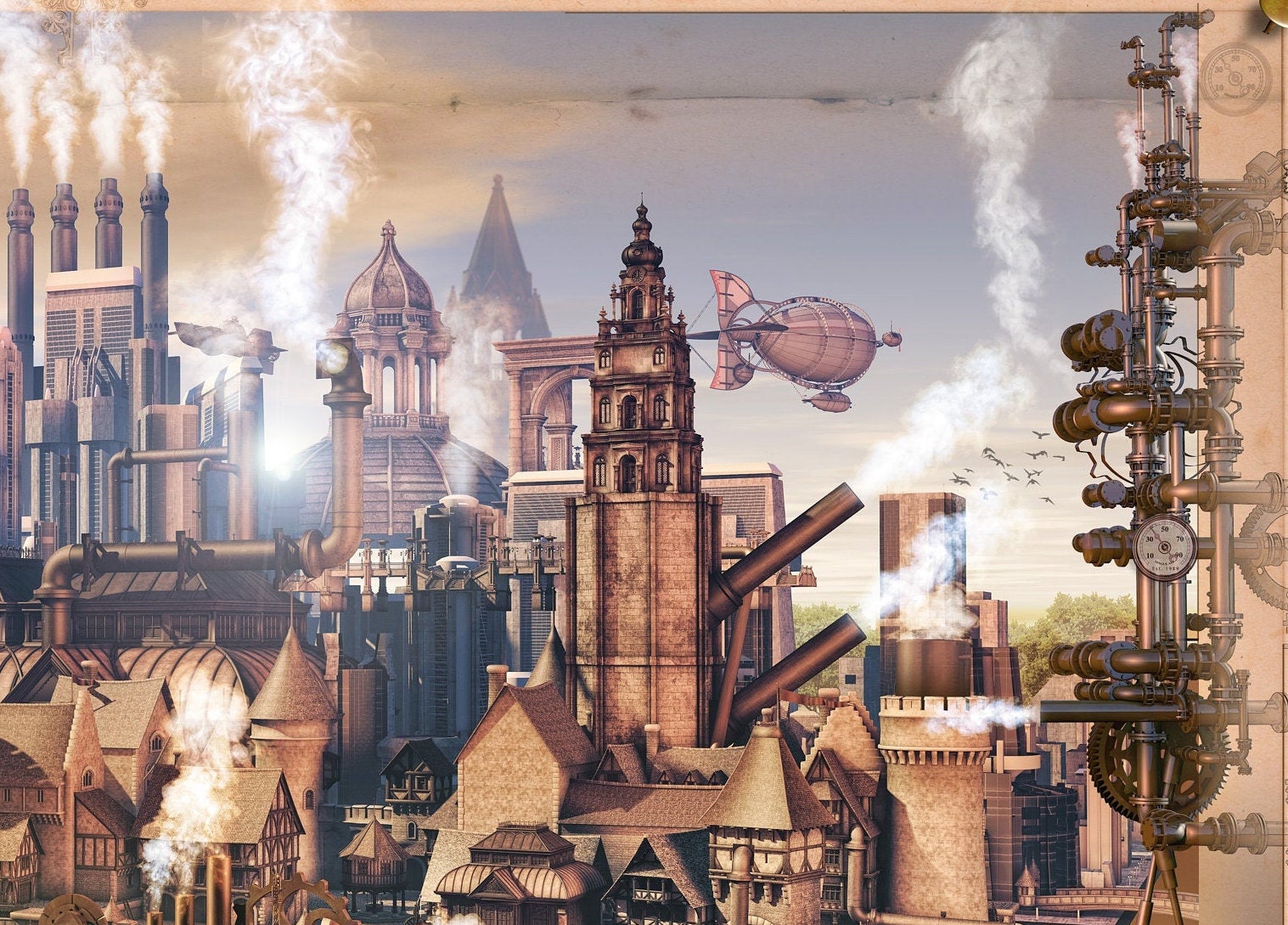 Steampunk Scenery Wall Mural Colorful Photo Gothic Room for Wall Decor ...