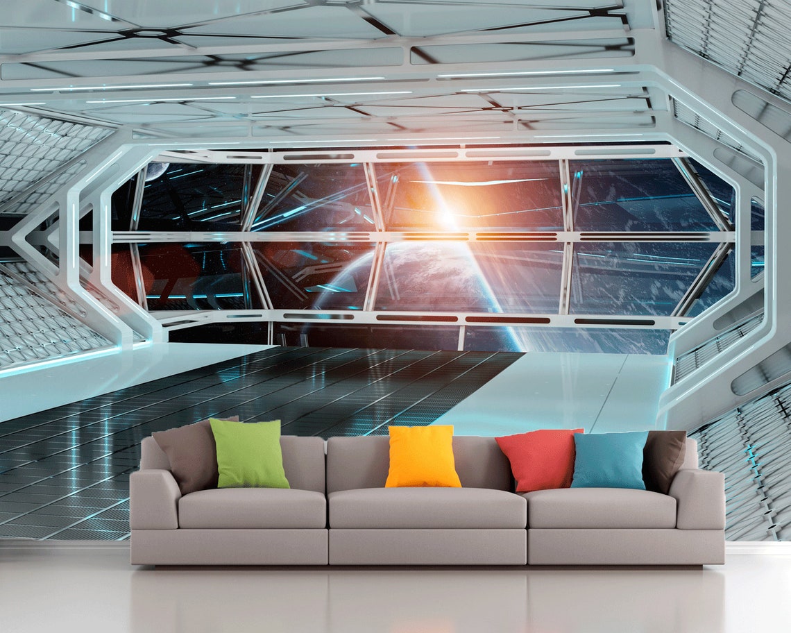 Wall Mural Sci-fi Photo Art Removable Wall Mural Futuristic Spaceship ...