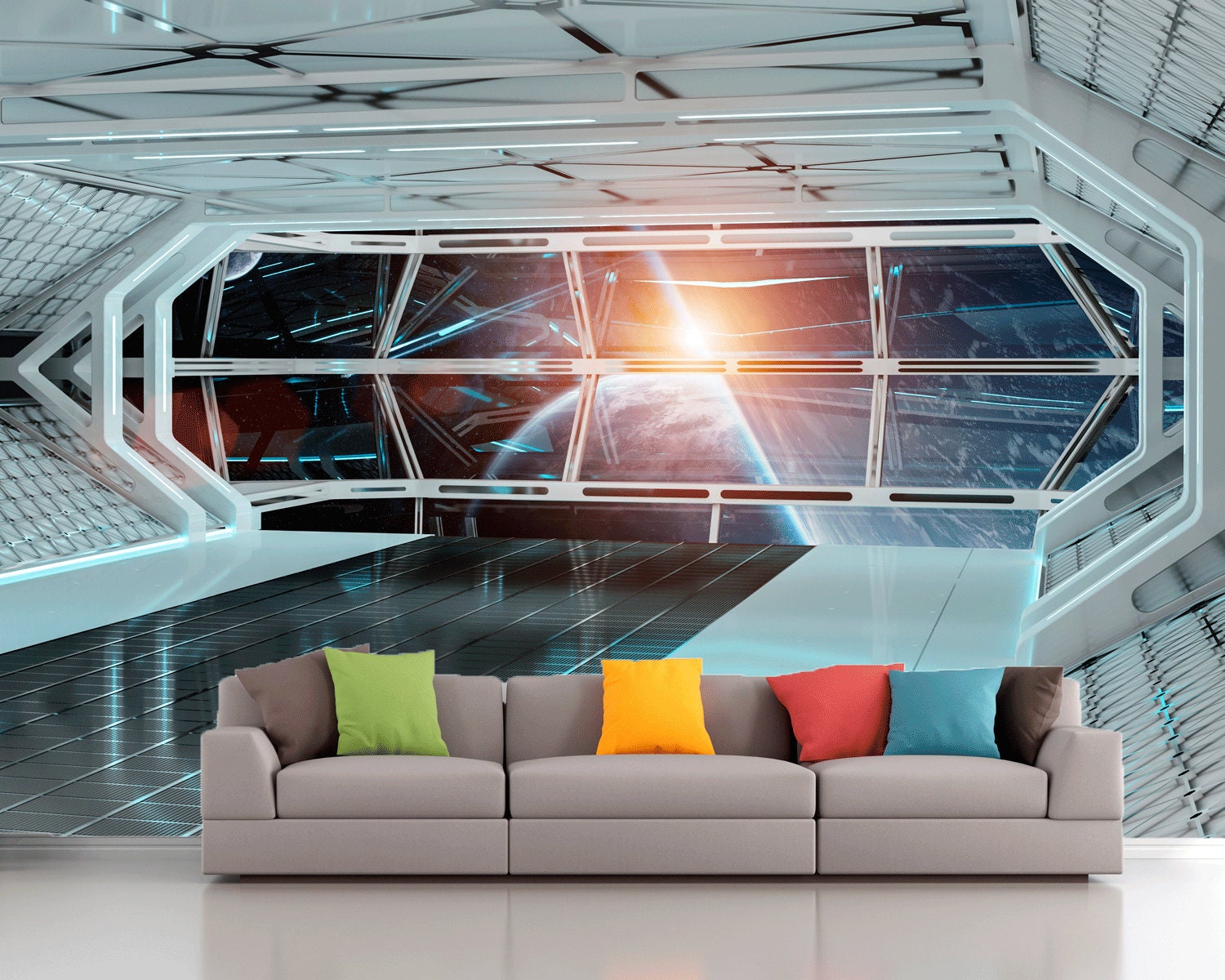 Wall Mural Sci-fi Photo Art Removable Wall Mural Futuristic Spaceship ...