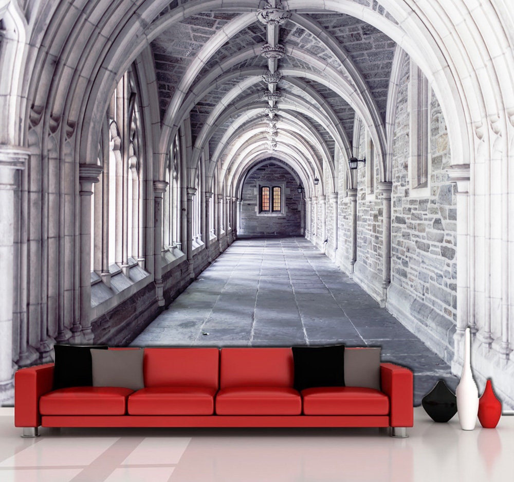 Vaulted Corridor Removable Wallpaper Castle Interior Wall - Etsy Israel