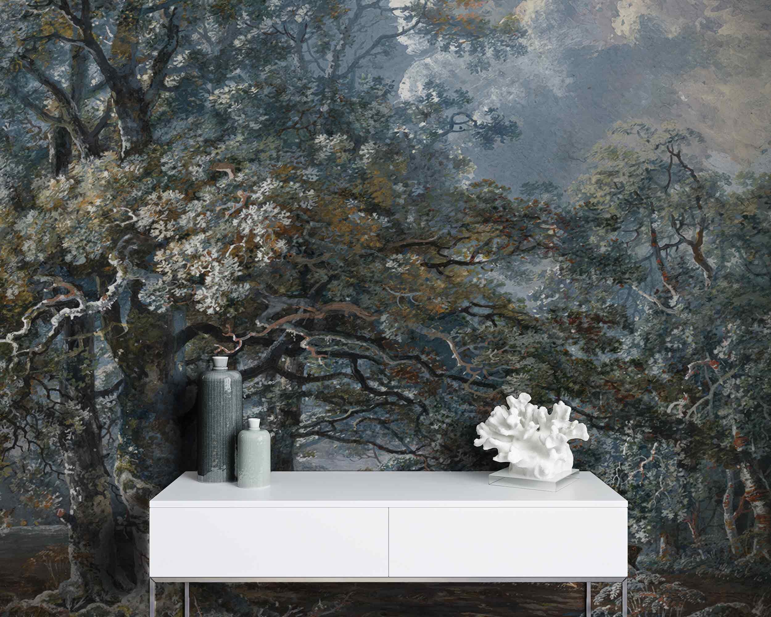 Vintage Forest Wallpaper Mural, Removable Landscape Wall Decor - Etsy
