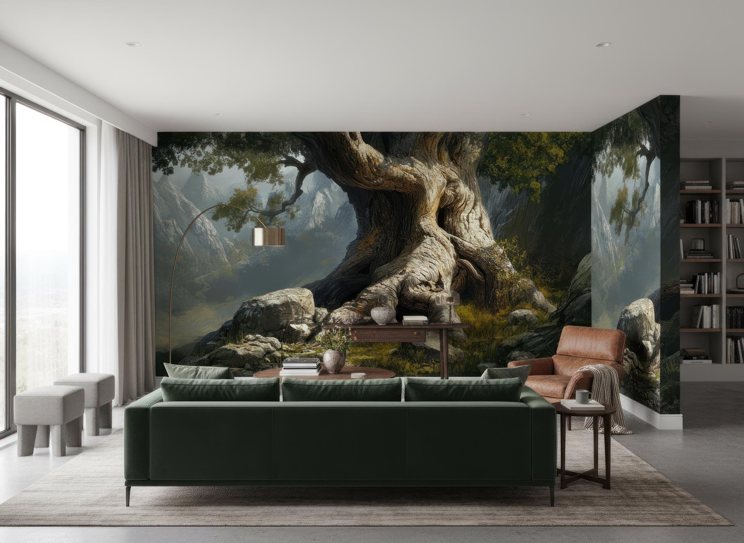 Ancient Tree Wallpaper Mural, Moody Forest Landscape Wall Mural, Dark ...
