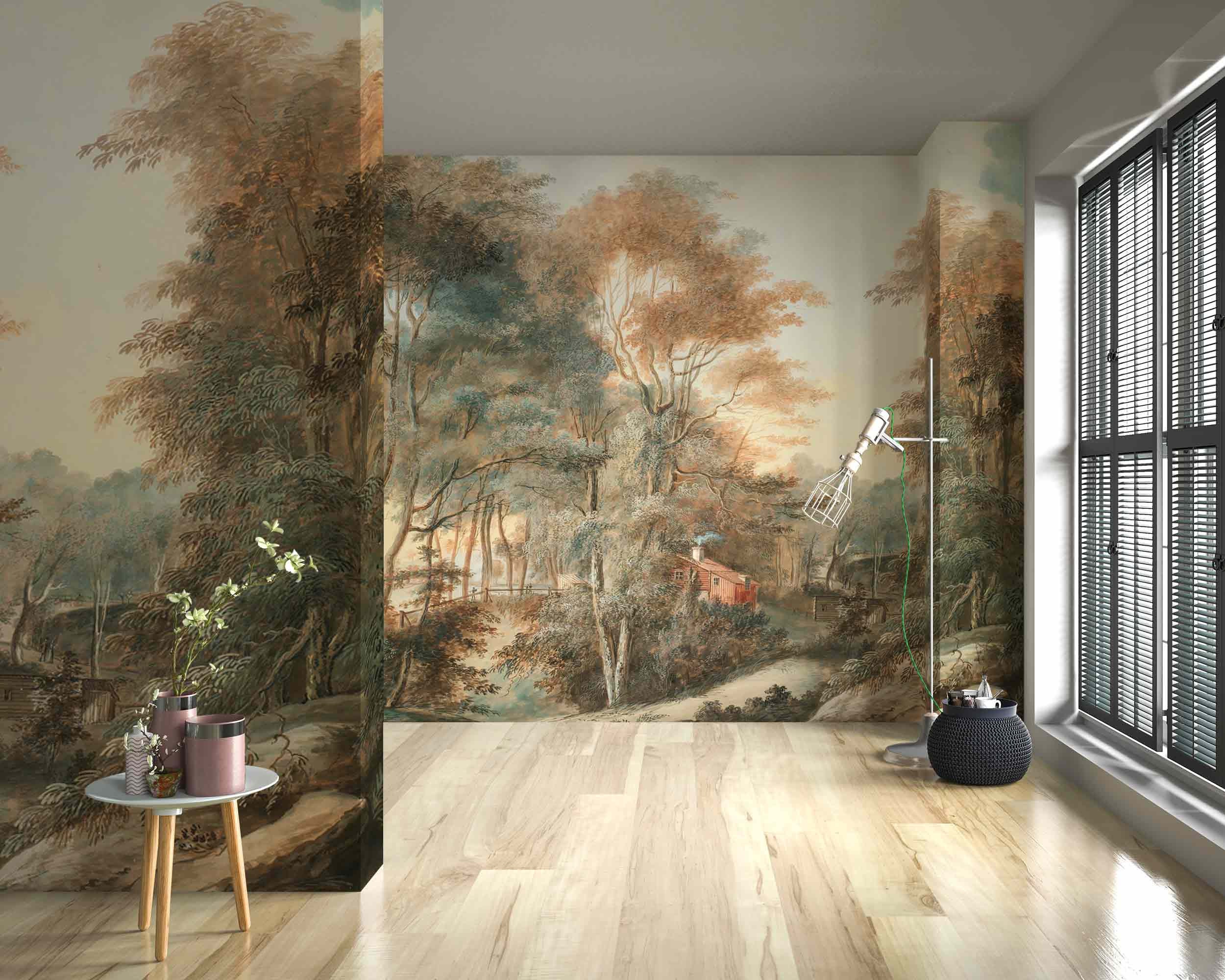 Vintage Landscape Wall Art Big Tree Removable Self-adhesive Rural ...