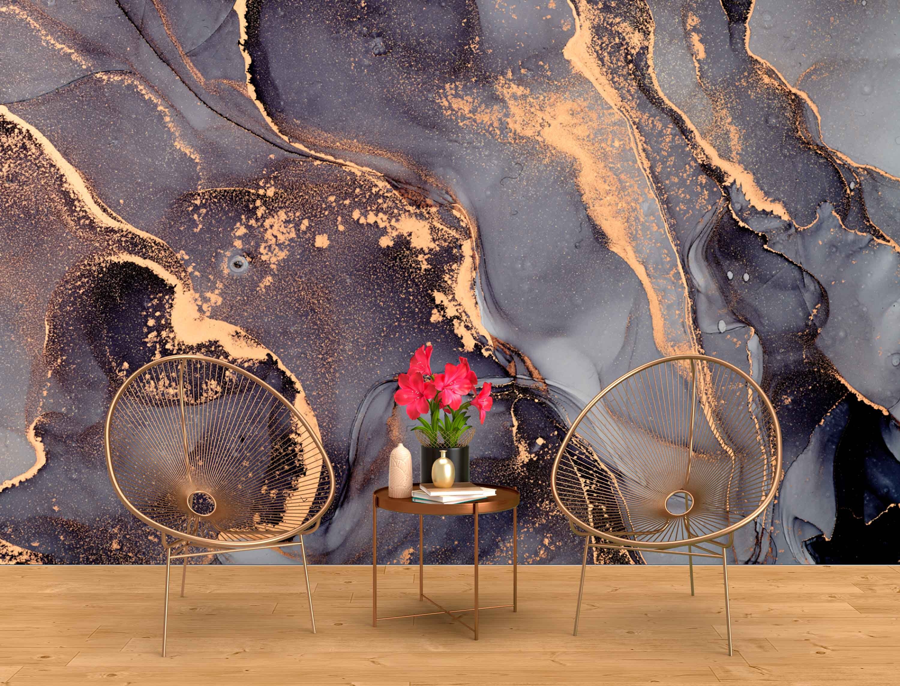 Dark Grey& Gold Marble Removable Mural Self-adhesive Large Wallpaper ...