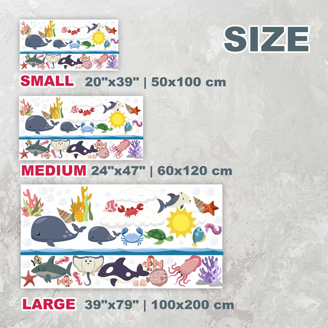 Sea Animals Wall Decal Set Whale Fish Kids Stickers Underwater Scene ...