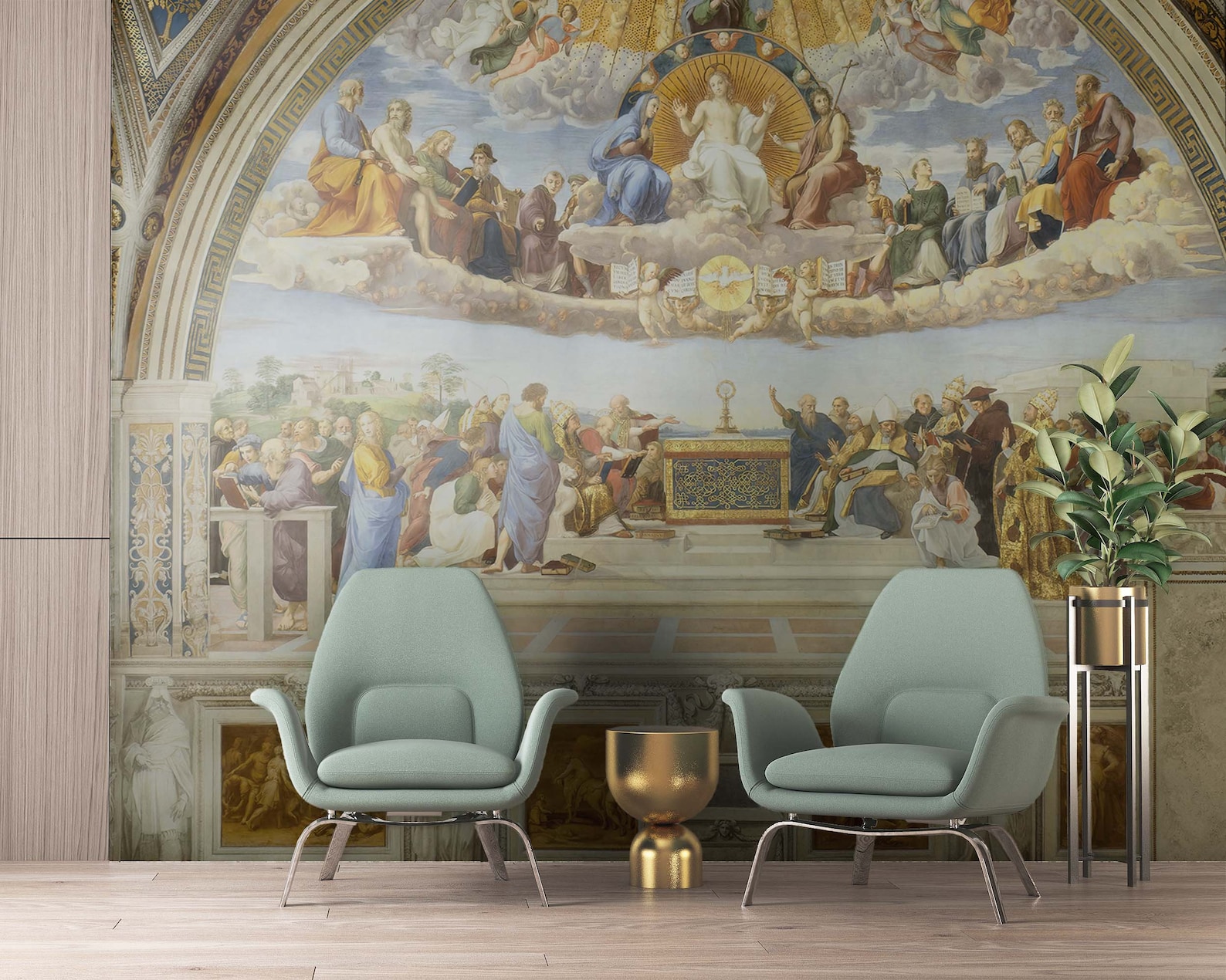 Disputation of the Holy Sacrament by Raffaello Santi Fresco Wallpaper ...