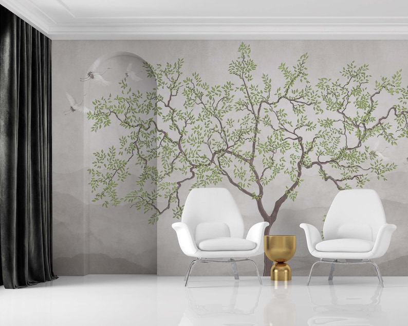 Vintage Green Tree Mural Spring Landscape Bedroom Décor - Etsy