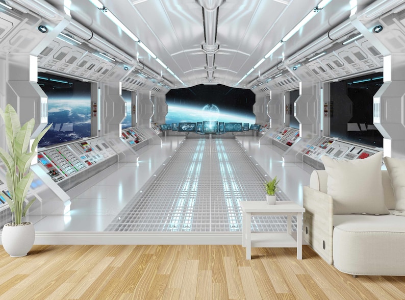 Photo Art Lage Decor Sci-fi Wall Mural Fantastic Spaceship Removable ...