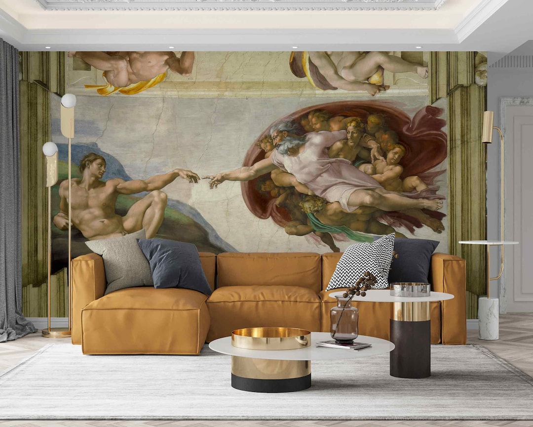 The Creation of Adam Sistine Chapel Ceiling Fresco Wallpaper ...