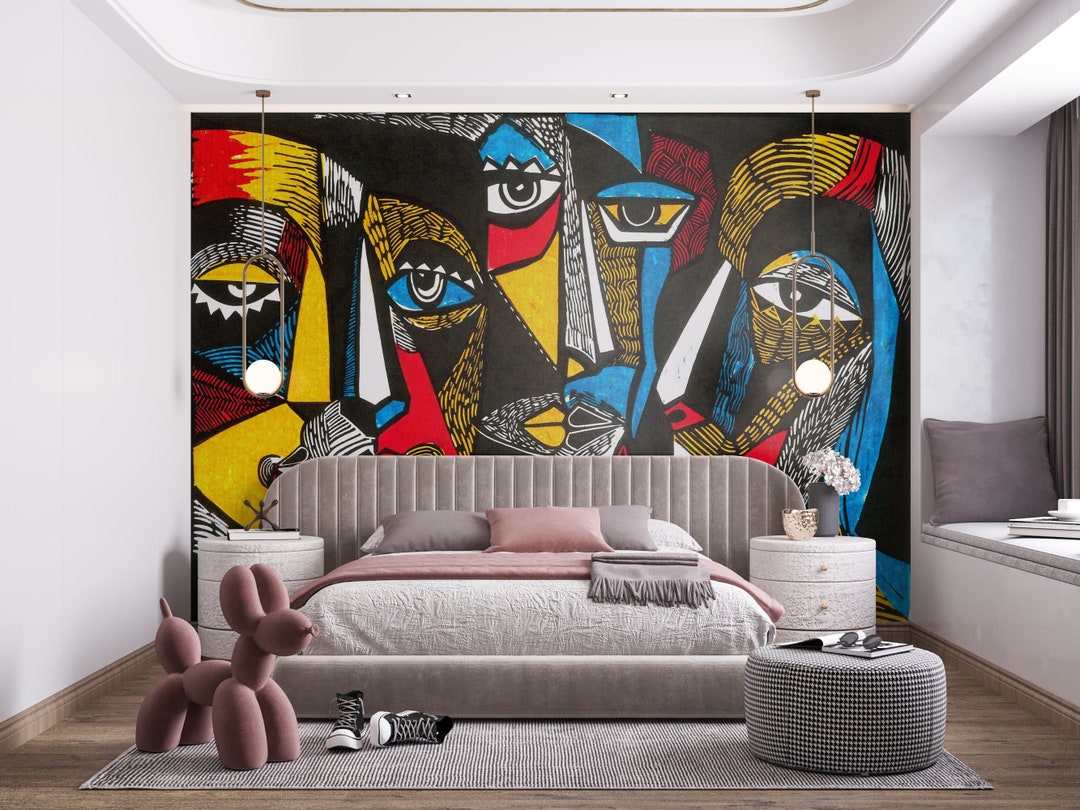 Pop Art Modern Wallpaper Yellow Blue Red Wall Contemporary Decoration ...