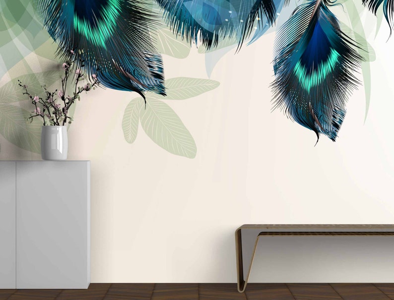 Abstract Peacock Feather Removable Wall Prints Tropical Leaves - Etsy