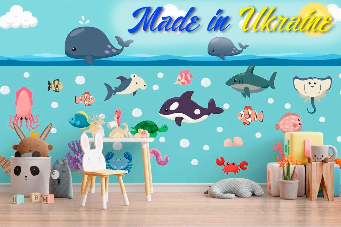 Sea Animals Wall Decal Set Whale Fish Kids Stickers Underwater Scene ...