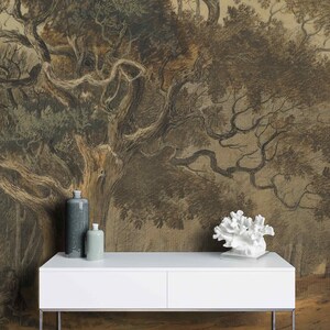 Vintage Oak Tree Wall Mural Large Tree Art Print Antique Woodland ...