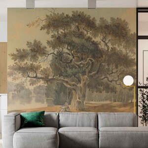 Vintage Oak Tree Wall Mural Large Tree Art Print Antique Woodland ...