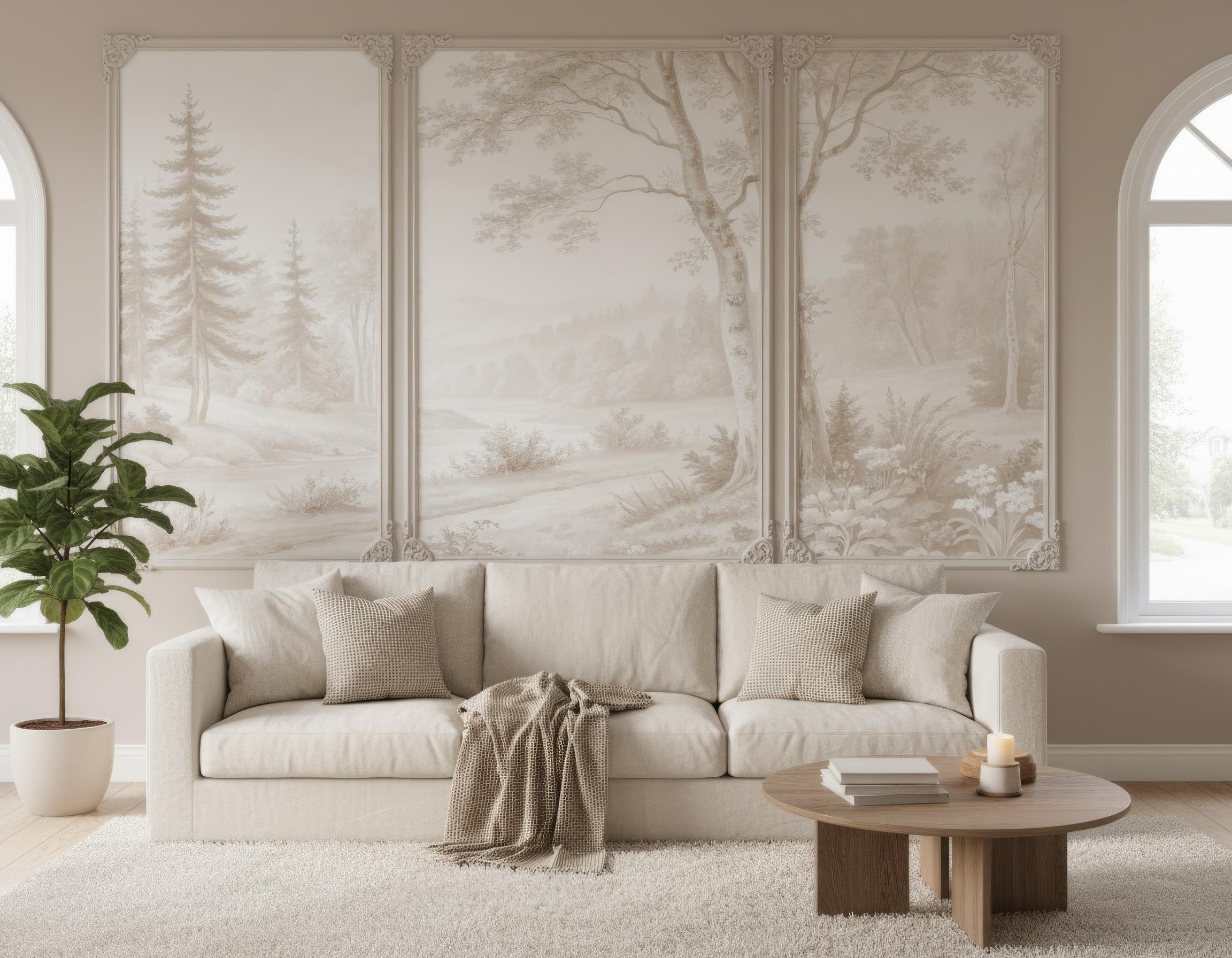 Neutral Forest Wallpaper Mural – Soft Nature Landscape Wall Art ...